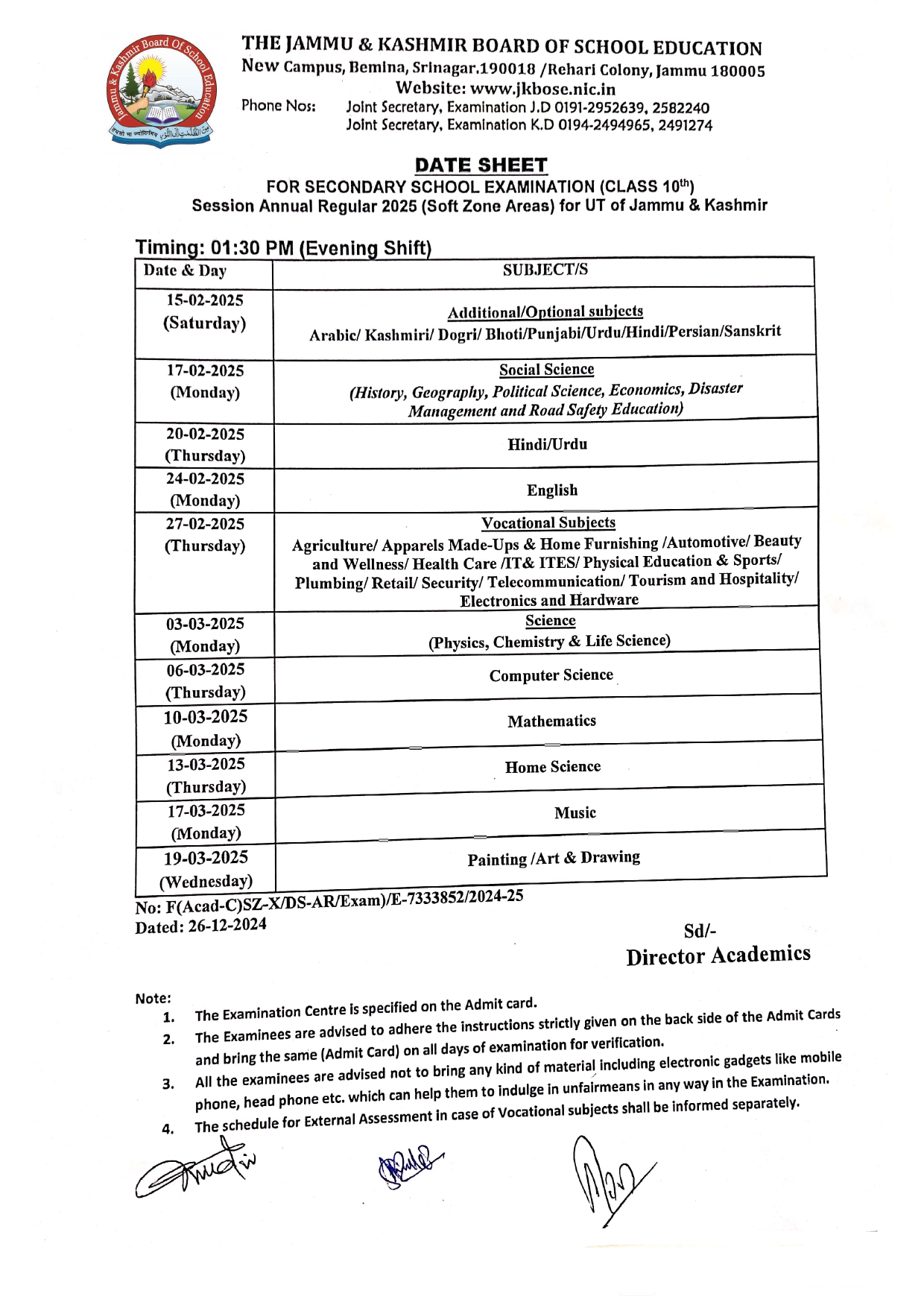 J&K Govt releases date-sheets for Annual Board exams | Jammu News Mission